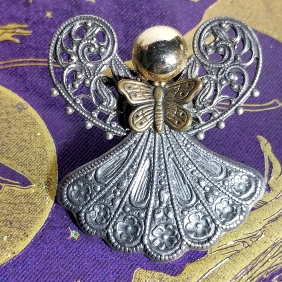 Jewelry | Filigree Angel Brooch Gold Tone Silver Tone Guardian Pin ...